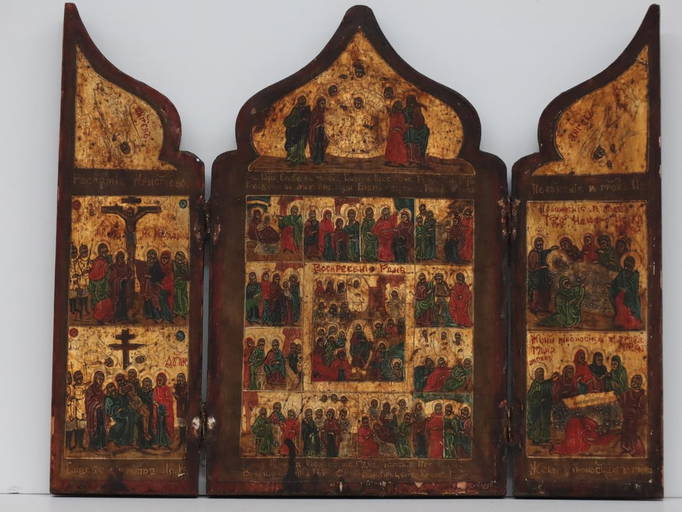 Unknown Artist 20th Century Russian Icon (triptych Feasts)