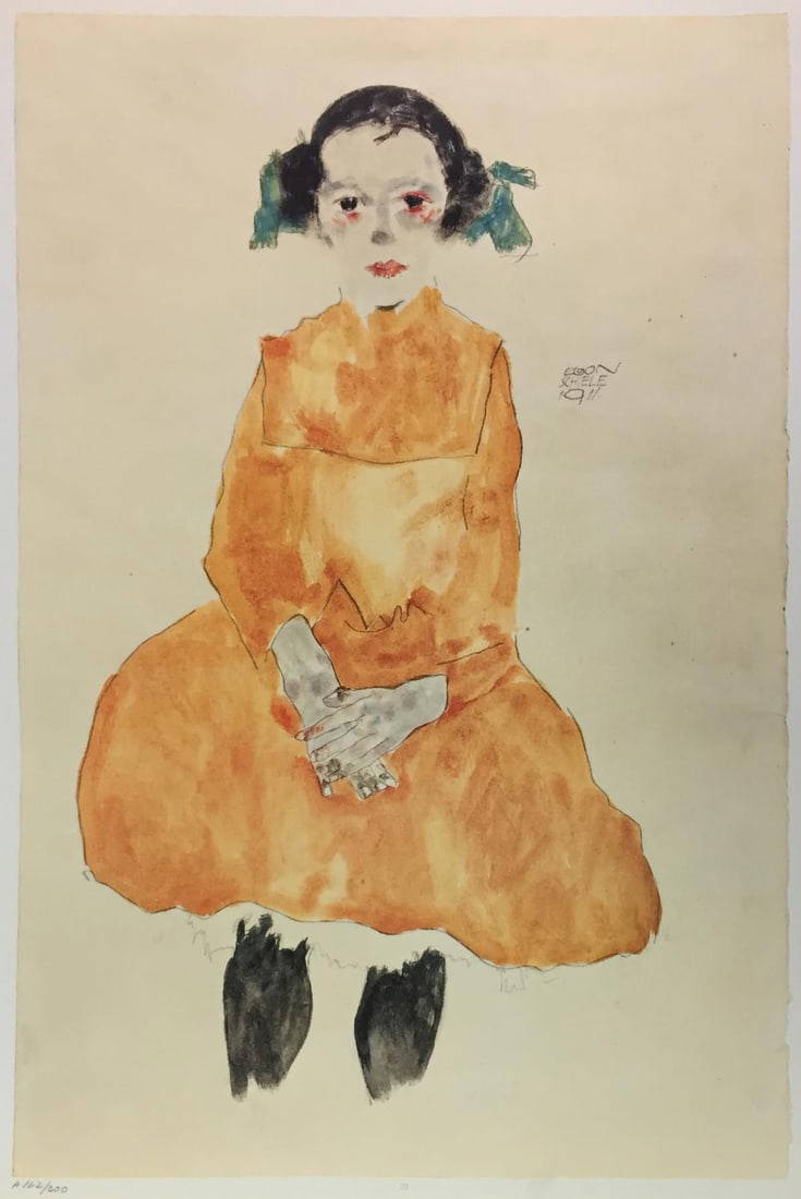 Egon Schiele (after) - Girl In A Yellow Dress Auction