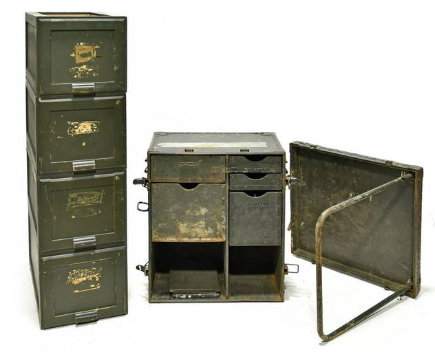 Original Wwii Military Field Desk And Filing Cabinet