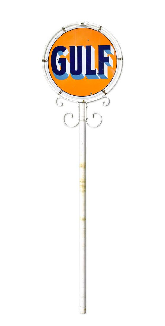 Gulf Oil Dsp Porcelain Gas Station Sign On Ornate Pole