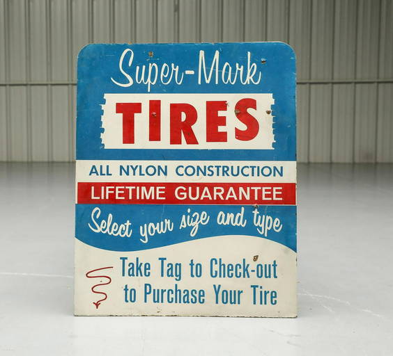 Vintage Cardboard Super Mark Tires Advertising Sign