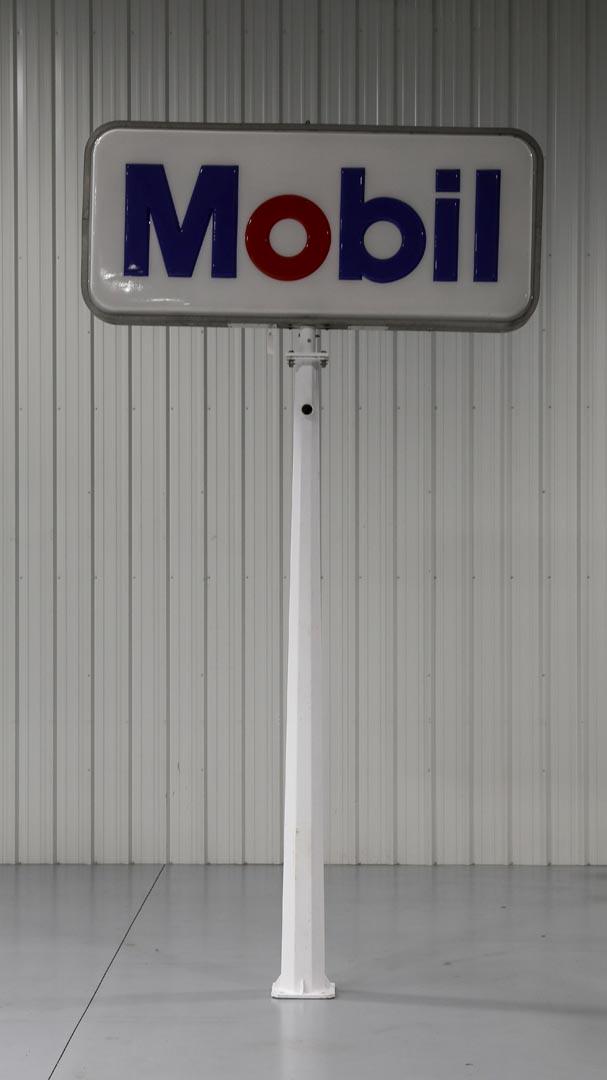 1980s Mobil Lighted Plastic Sign And Post