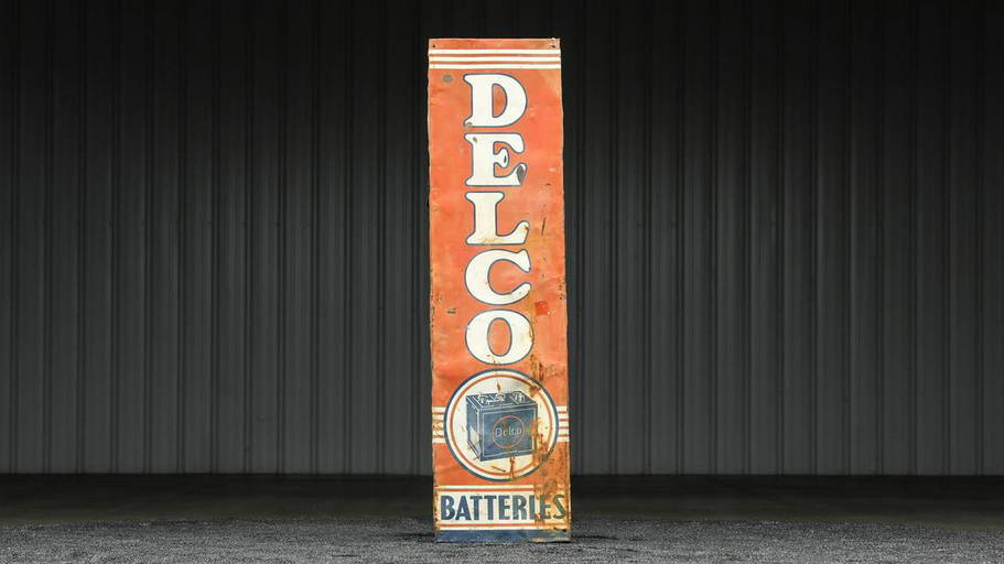 1940s Delco Batteries Metal Vertical Sign