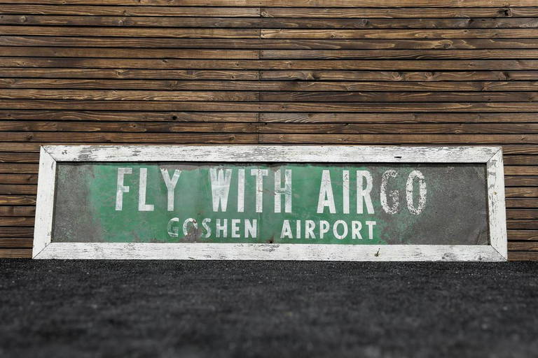 1930s Vintage Fly With Airco - Goshen Airport Tin Sign - Original ...