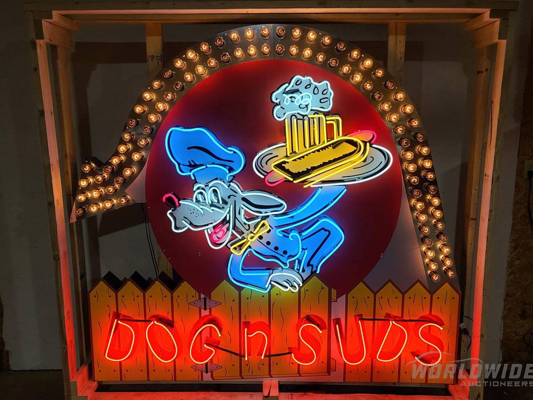 Custom Animated Dog N Suds Neon Sign Auction