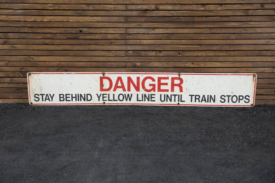 Railroad "stand Behind The Line" Warning Double-sided Sign Auction