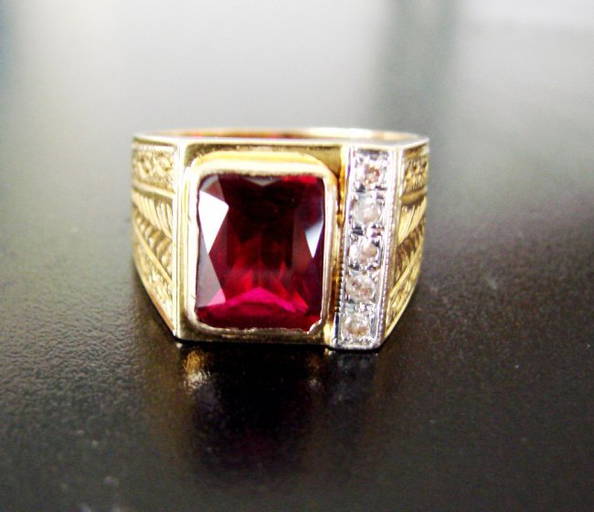 Natural Diamond Creation Ruby Man Ring 3.70ct 14k Y/g