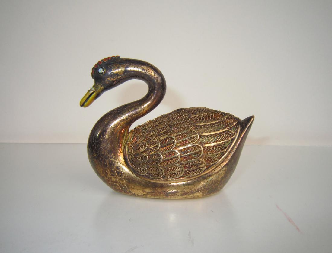 A Fine Chinese Gilt Silver Goose Form Box