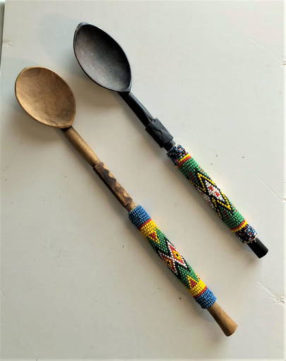 Native American Sioux Beaded Wood Spoons