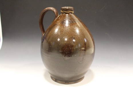 Ovoid Redware Jug With Manganese.