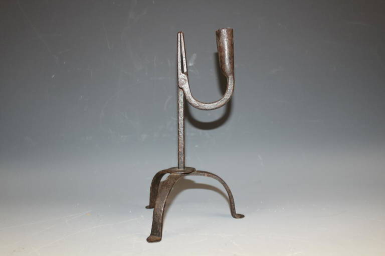 18th To Early 19th C Iron Rush Light Candle Holder