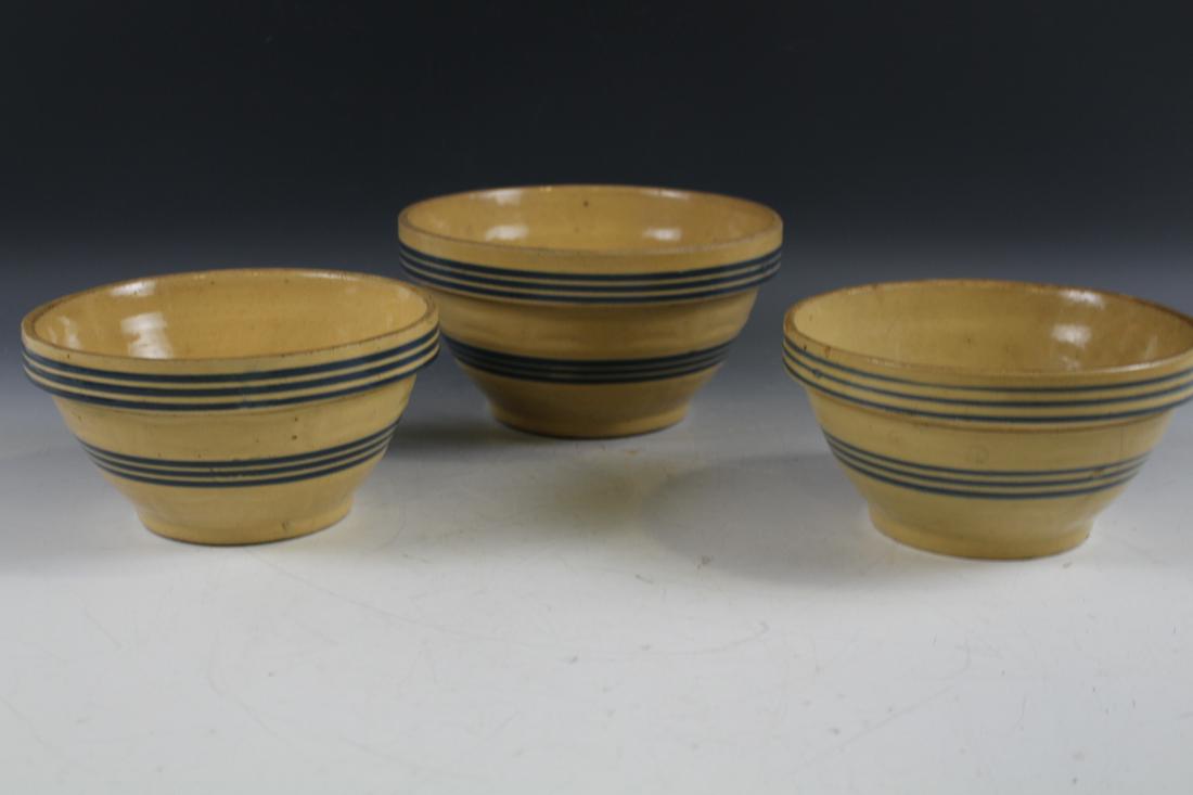 Blue Banded Yellowware Mixing Bowls