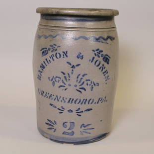 Hamilton And Jones Stenciled Stoneware 2 Gallon Cr