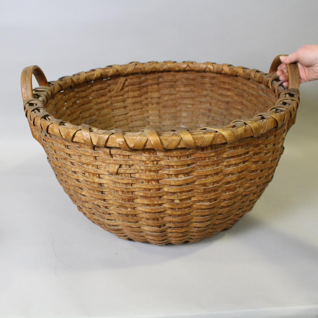 19th C Large Splint Basket W/ Unusual Rim Weave