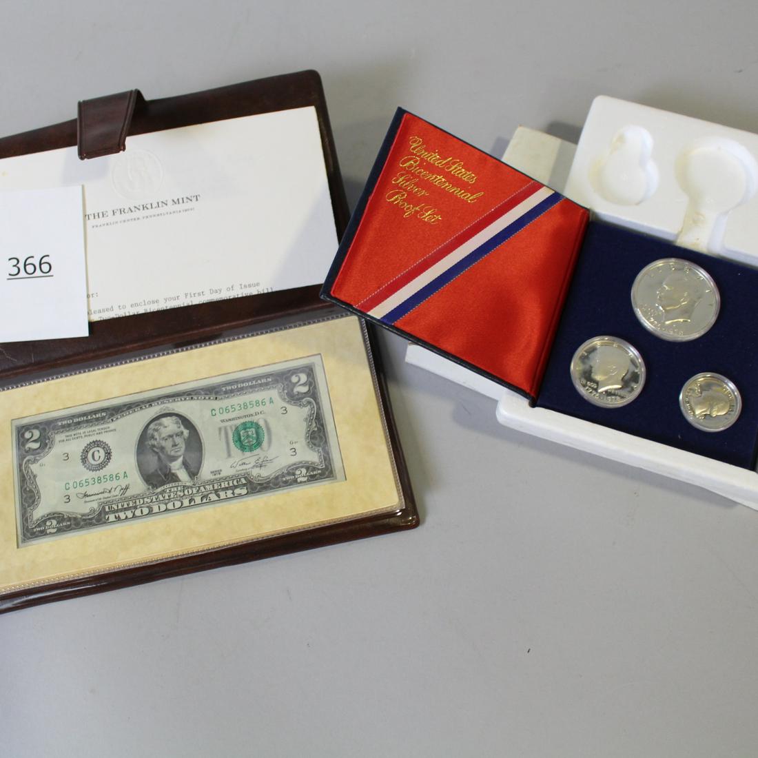 1776 1976 S Bicentennial Silver Proof Set & $2 Bill