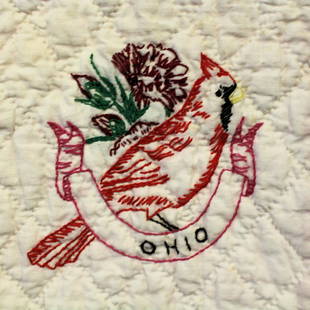 1950s Embroidered State Bird Quilt