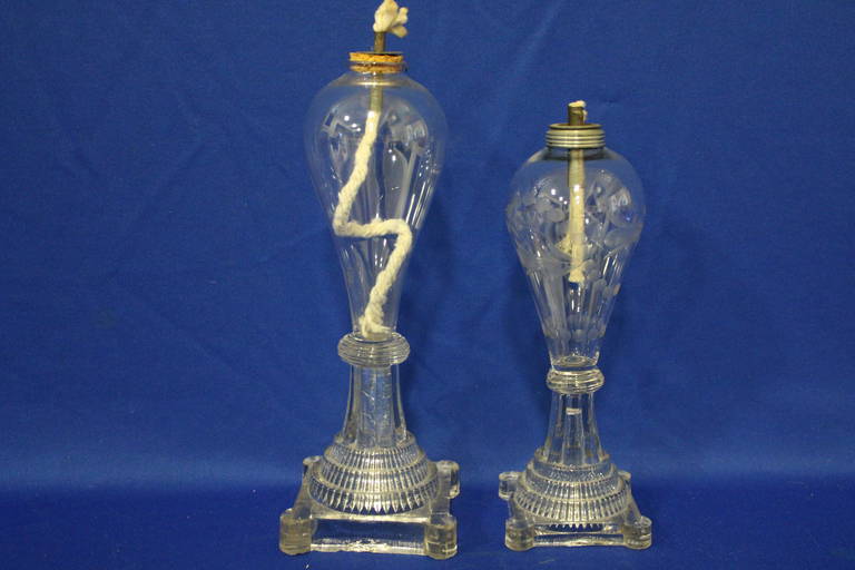 1820s Sandwich Glass Whale Oil Lamps Rounded Shoulders