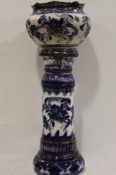 Tall Flow Blue Jardiniere & Pedestal