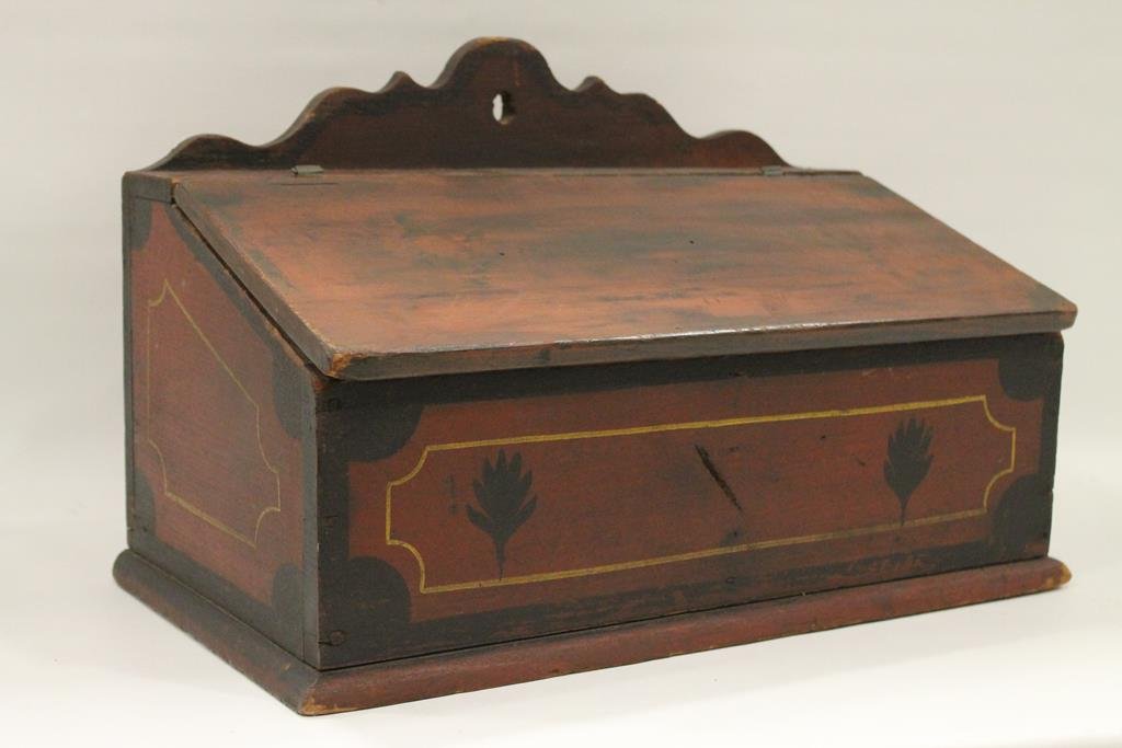 Rare Early Red Paint Decorated Candle Box