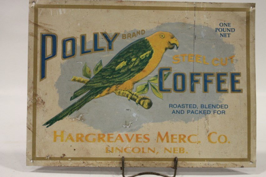 Tin Embossed Polly Brand Coffee Sign