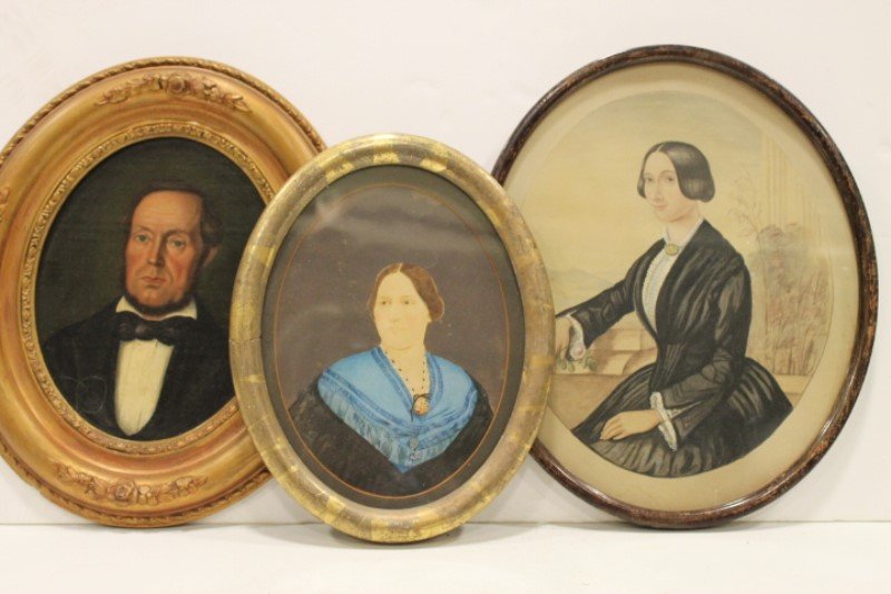 Group of 3 Oval Portraits 19th C