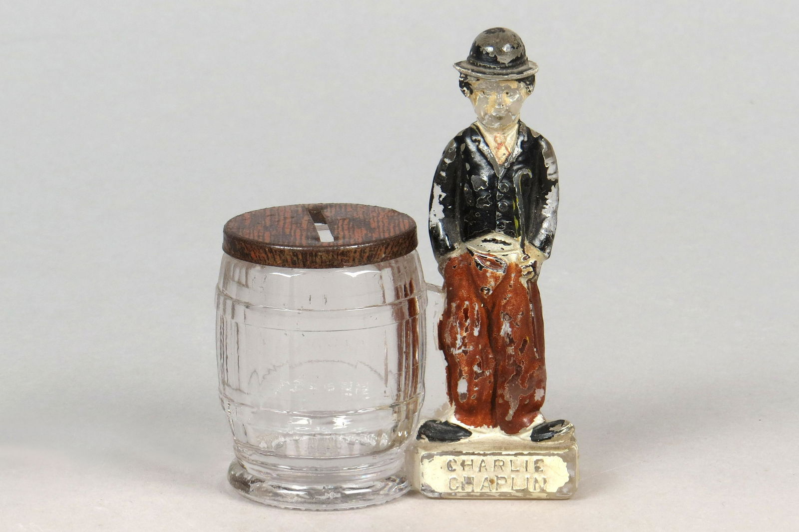 Glass "charlie Chaplin" Candy Container Bank