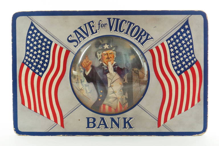 Glass/paper, "save For Victory Bank"