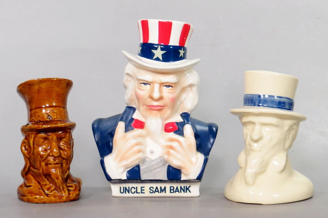 Lot Of 3 Uncle Sam Ceramic Banks