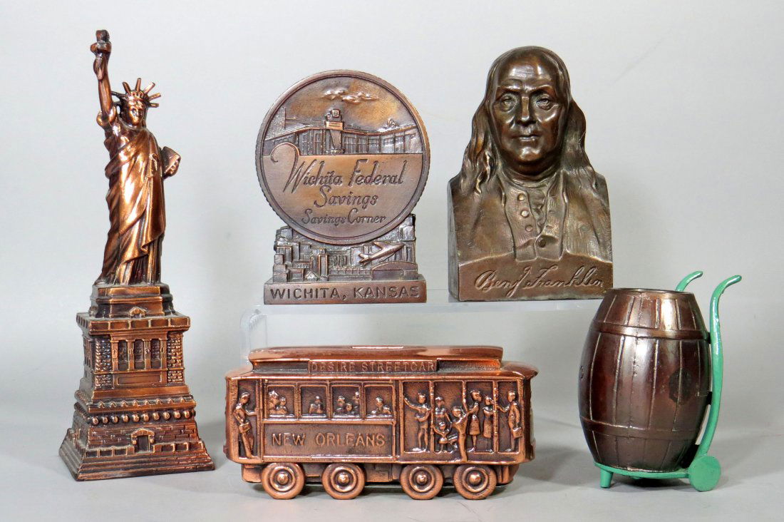 Lot Of 5 Pot Metal Banks