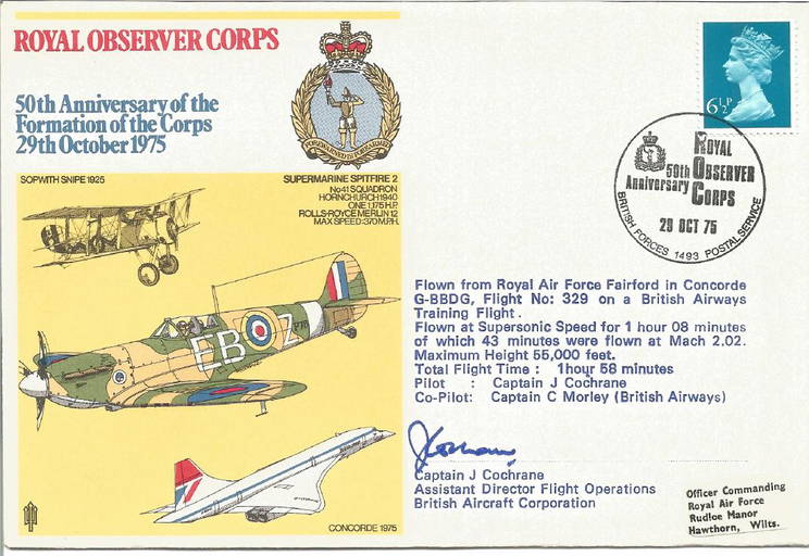 Captain John Cochrane Signed Royal Observer Corps Cover