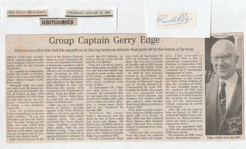 Group Captain Gerald Richmond Gerry Edge Obe Dfc