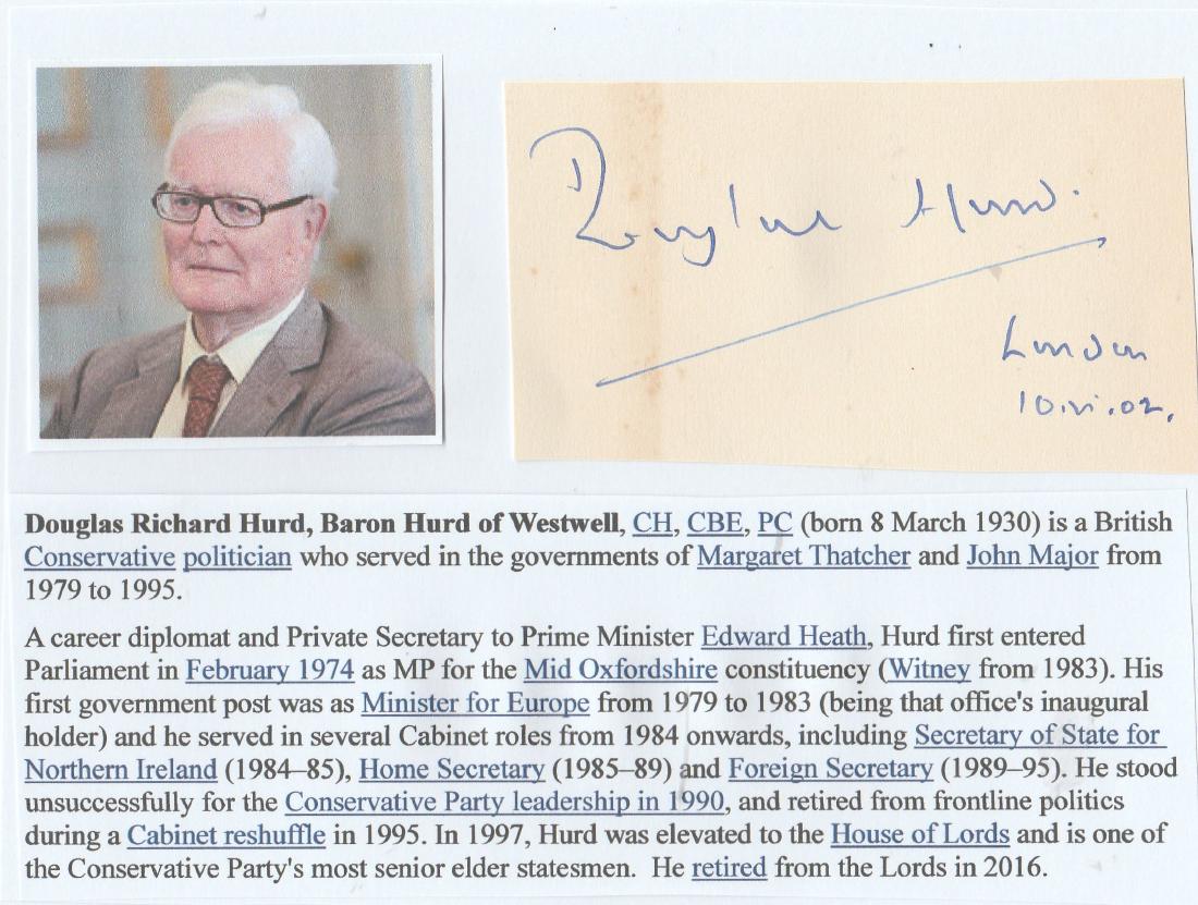 WW2 Signature of Douglas Richard Hurd Lord Hurd Of