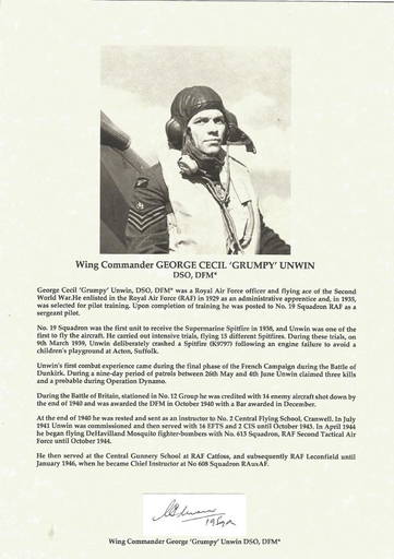 Wg Cdr G C Grumpy Unwin DSO DFC signature piece (#0184) on Jul 24, 2019 ...