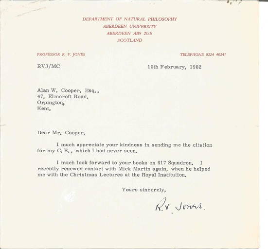 Prof R V Jones typed signed letter 1982 to WW2 book - Jul 26, 2019 ...