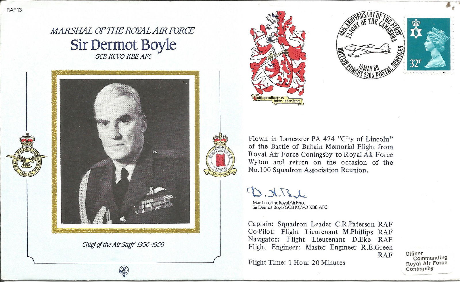 Raf Flown Cover Signed By Sir Dermot Boyle Gcb, Kcvo,