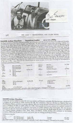 Sqn Ldr Arthur Hazelton Sager Dfc Ww2 Raf Signature And