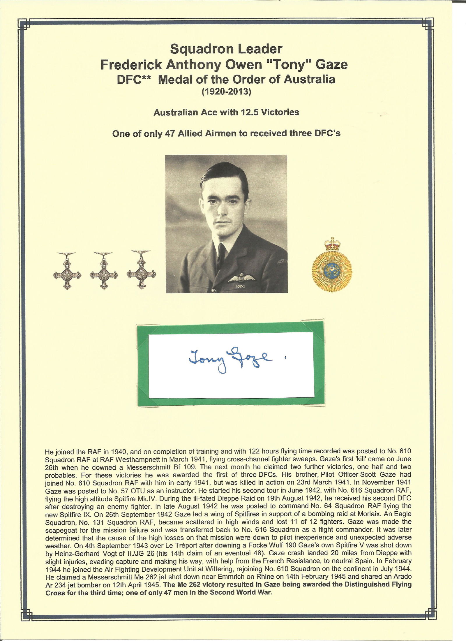 Squadron Leader Frederick Anthony Owen Tony Gaze DFC**, - Feb 28, 2020 ...