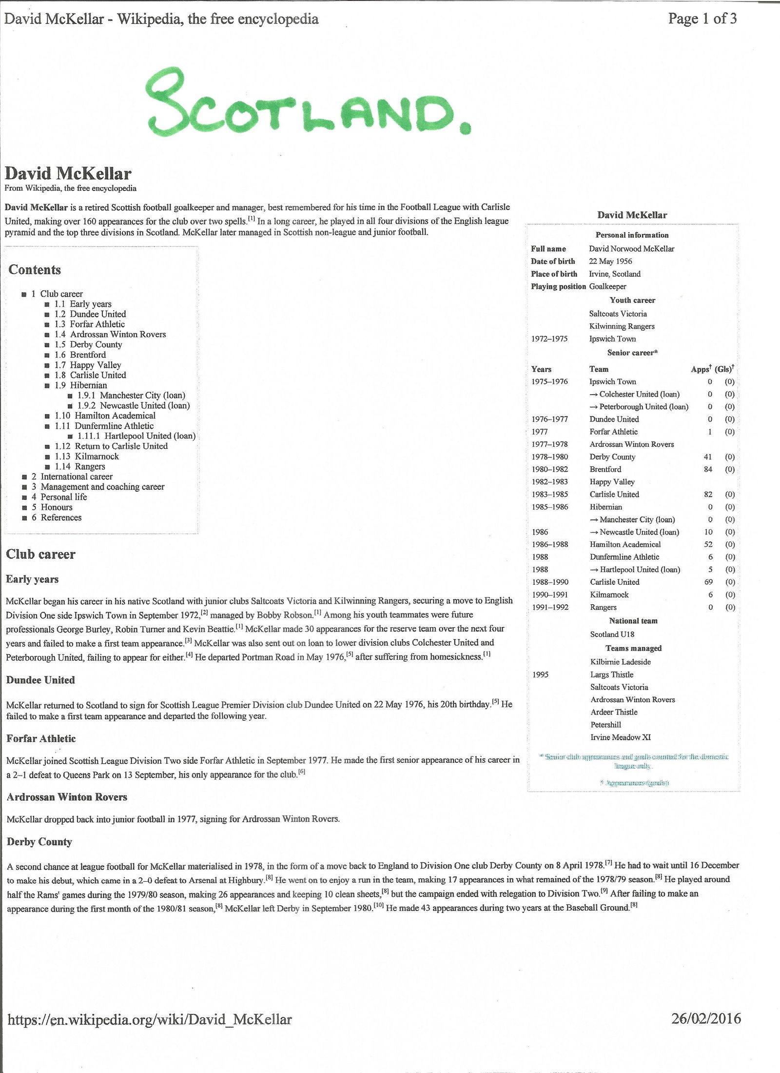 Football Autograph David Mckellar Signed Photograph