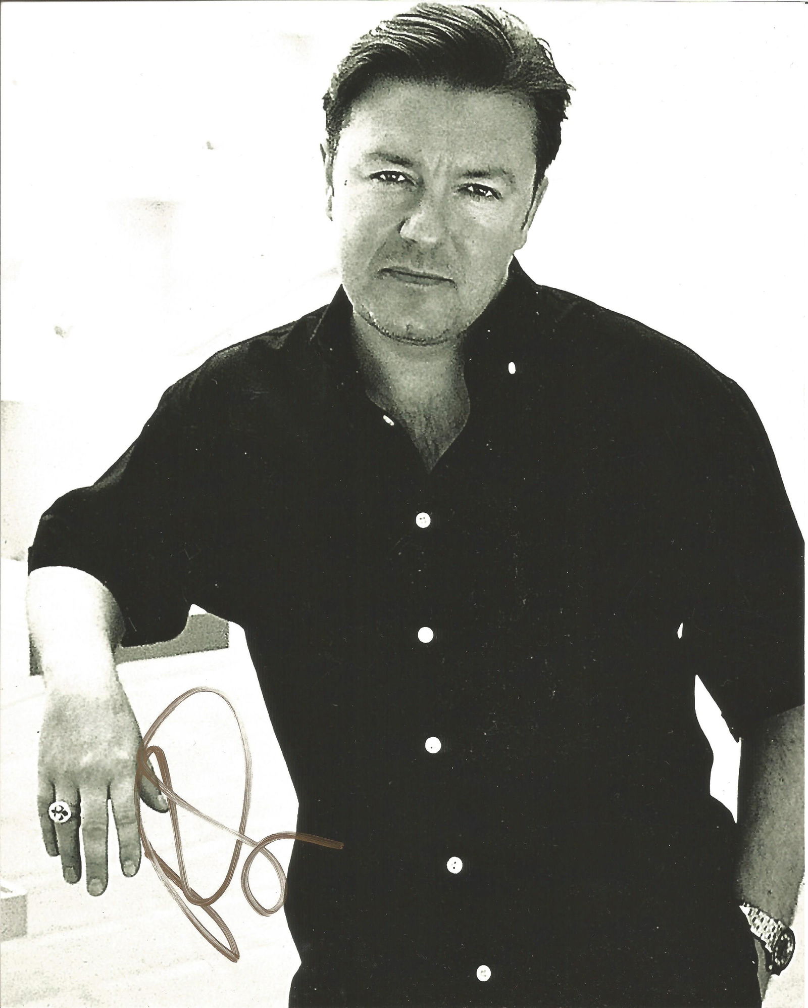 Ricky Gervais Signed 10x8 Black And White Half Body