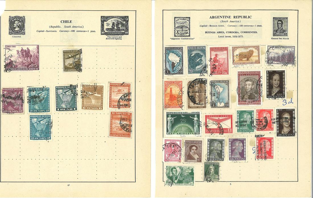 Usa And South American Stamp Collection On 12 Loose