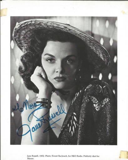 Jane Russell Signed Vintage 10 X 8 Inch B/w Magazine