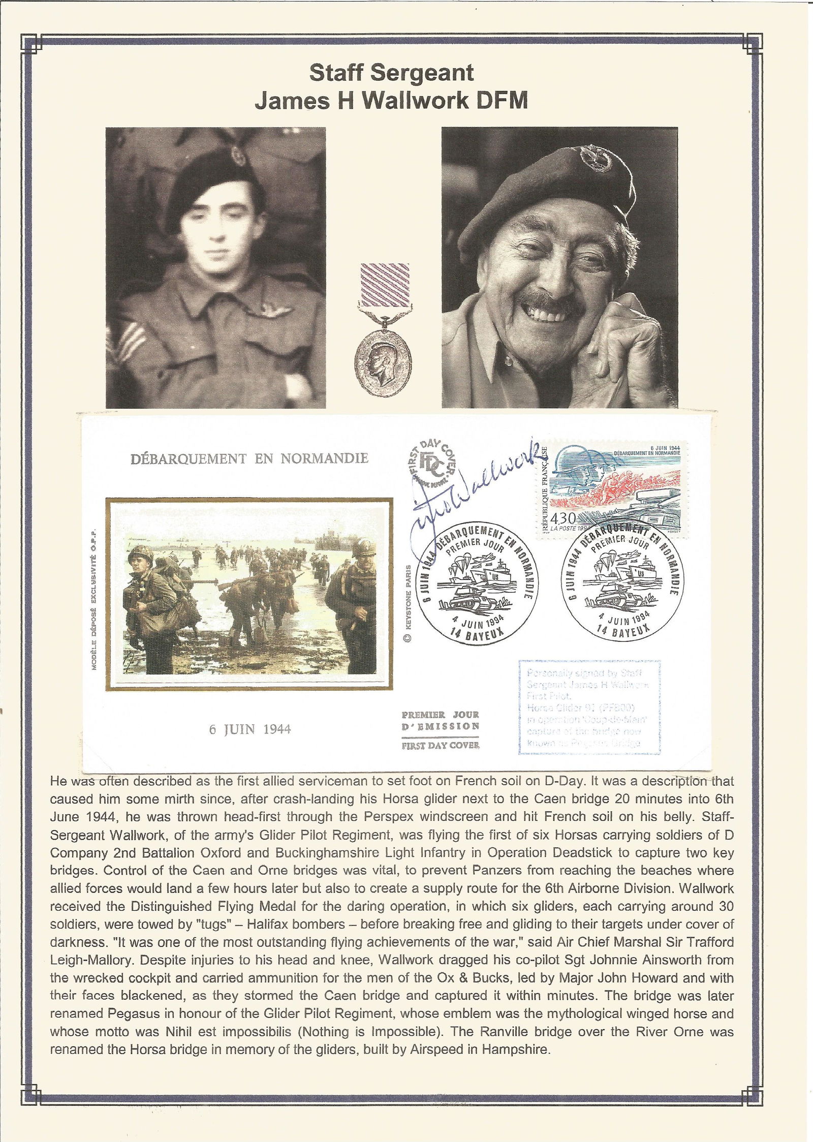 Staff Sergeant James H Wallwork Dfm Signed Cover