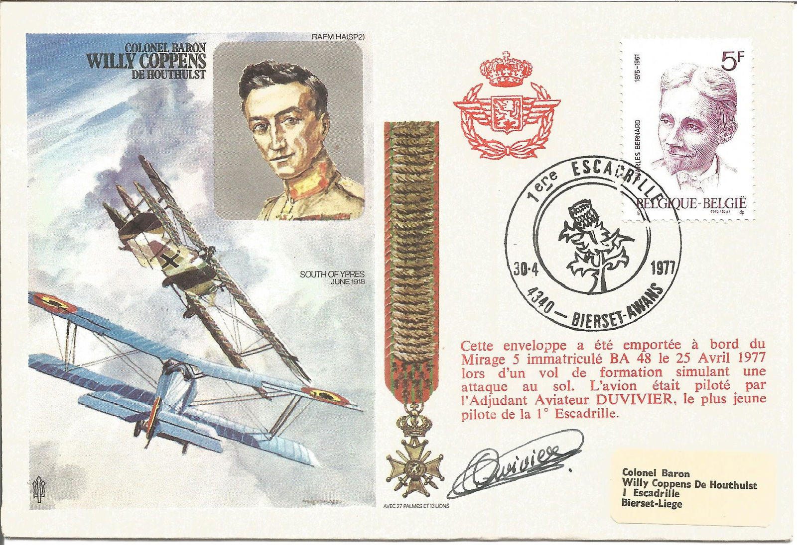 Colonel Baron Willy Coppens De Houthulst signed RAF - Dec 04, 2020 ...