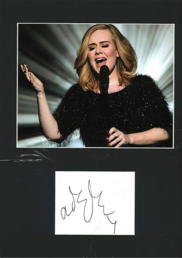 Adele Signature Piece Mounted Below Colour Photo.