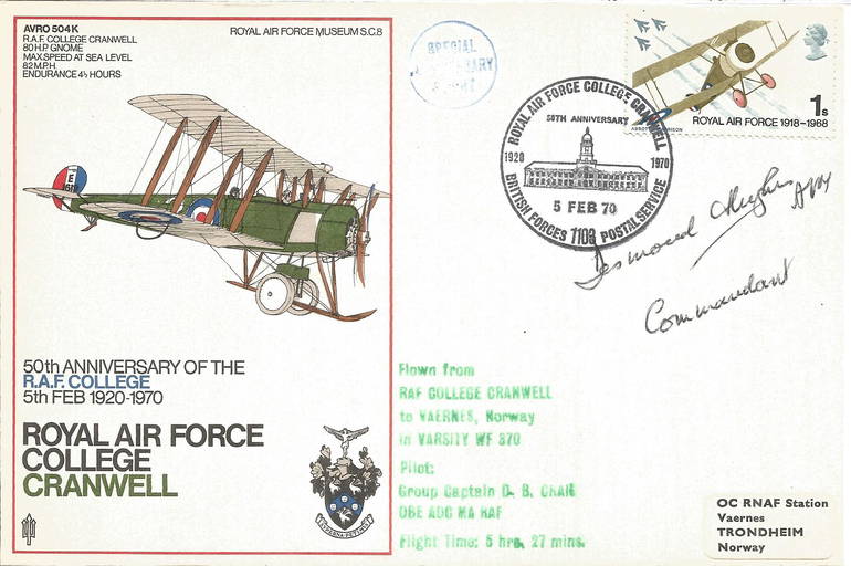 Commandant Desmond Hughes Signed Raf College Cranwell