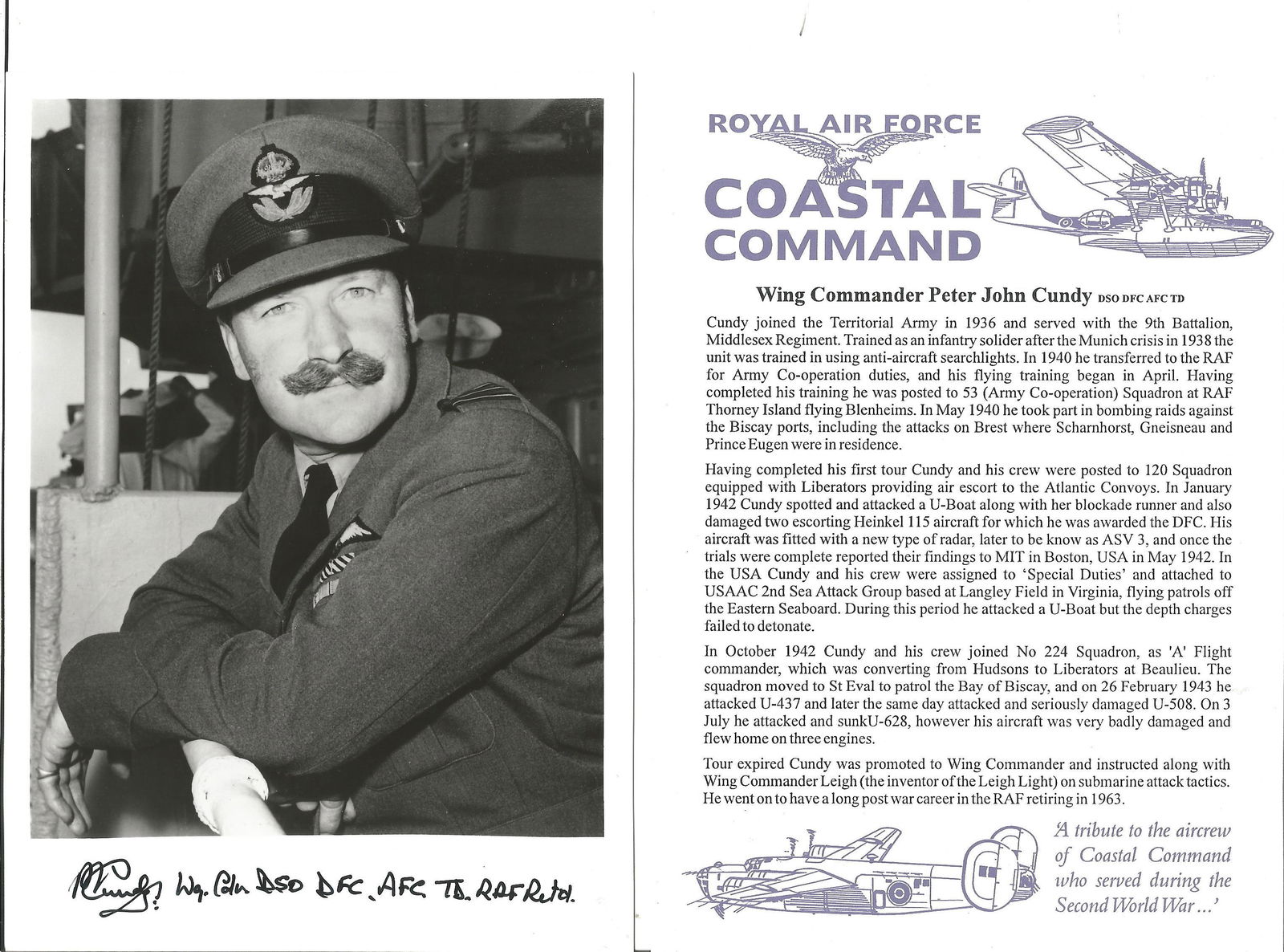 Raf Ww2 Coastal Command Wing Commander Peter John Cundy