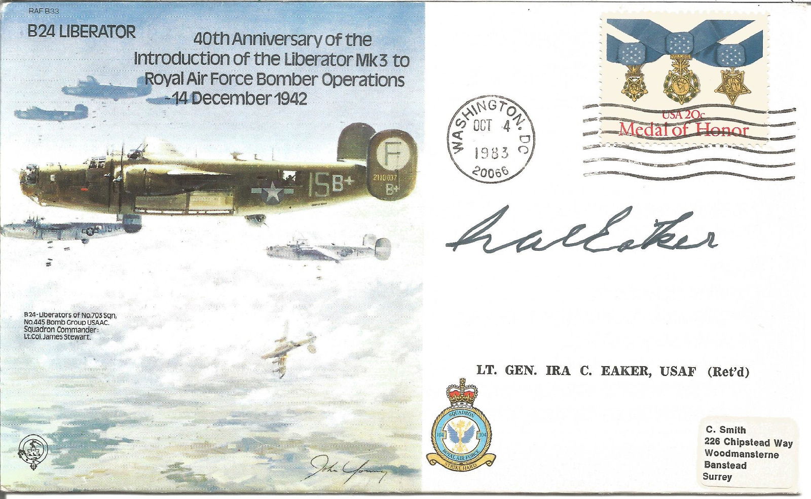 Lt Gen Ira C. Eaker Usaf Signed 40th Anniversary Of The
