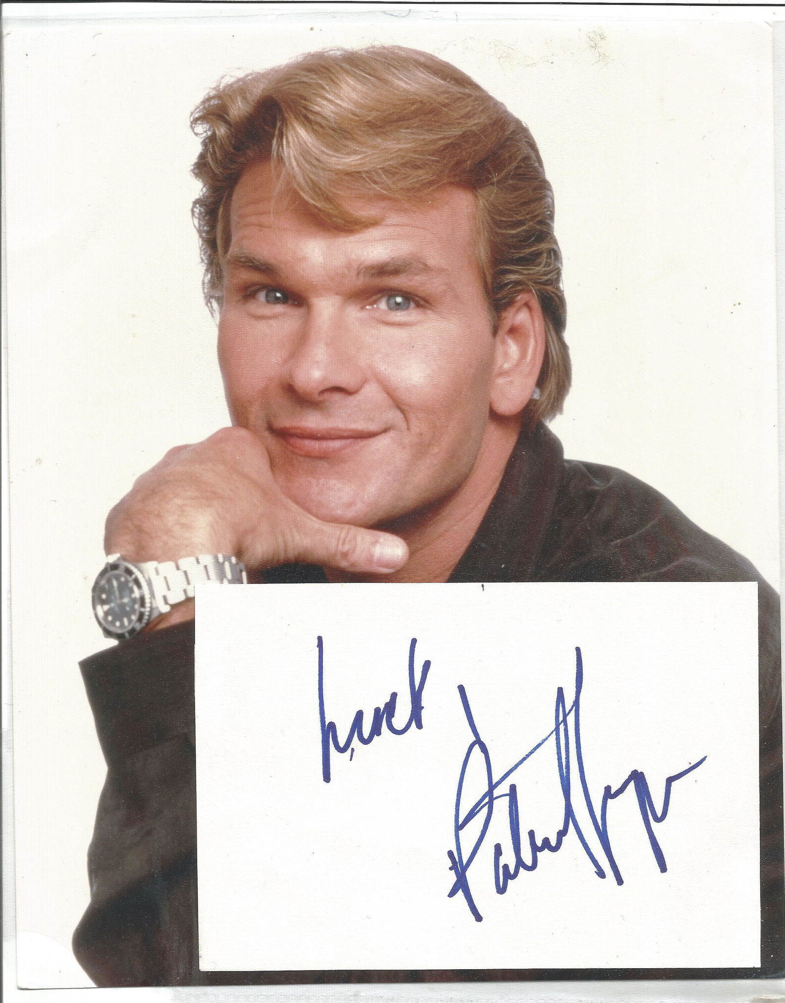 Patrick Swayze Signed White Card With 10x8 Colour