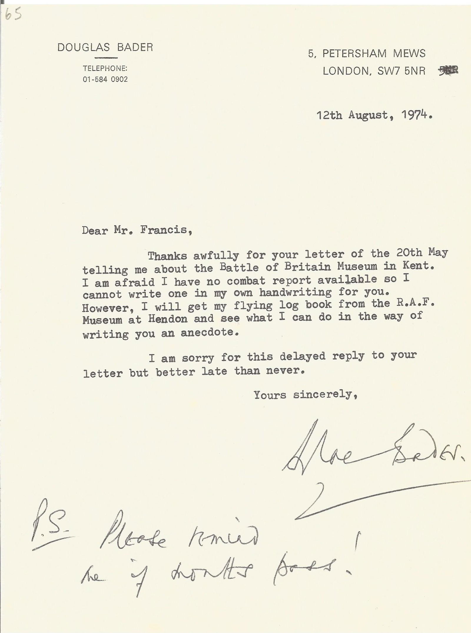 WW2 Group Captain Sir Douglas Bader, CBE, DSO & Bar, (#0302) on Oct 27 ...