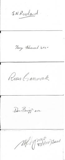 Collection of 5 RAF Pilot Signatures on signature card, (#0550) on Oct ...